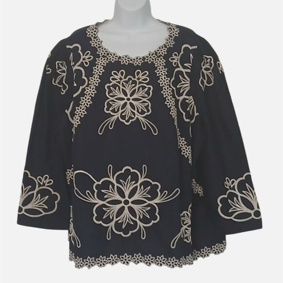 Cato | Tops | Womens Embroidered Tunic Size 82 Puff 34 Sleeve Floral ...